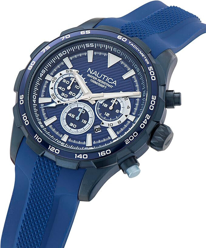 Nautica Chrono Blue Silicone Strap Watch 46mm Stainless steel NAPNSF305 ...