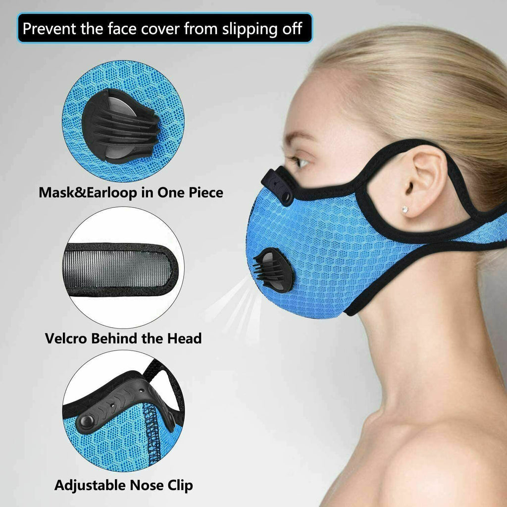 Reusable Face Mask With Active Carbon Filter Breathing Valves Cycling ...